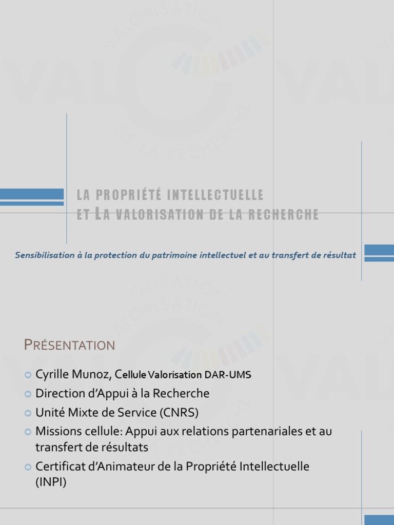 La Propriété Intellectuelle Et La Valo Sensibilisation | PDF ...