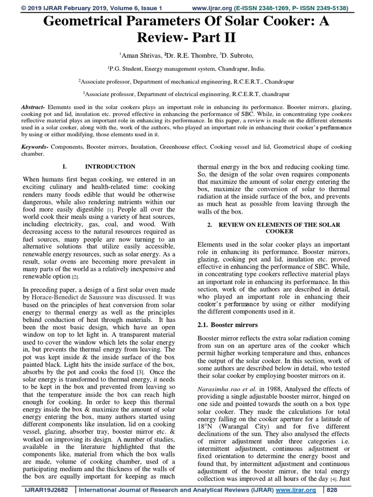 Geometrical Parameters of Solar Cooker: A Review - Part II by Aman Shrivas, R. Thombre, Subroto ...