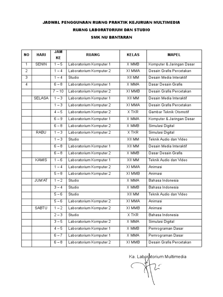 Jadwal Penggunaan Lab | PDF