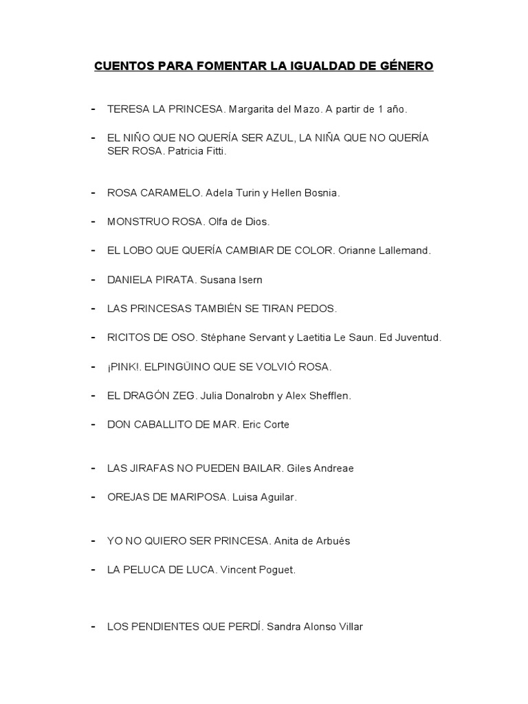 Cuentos Para Fomentar La Igualdad De Género 1 Pdf