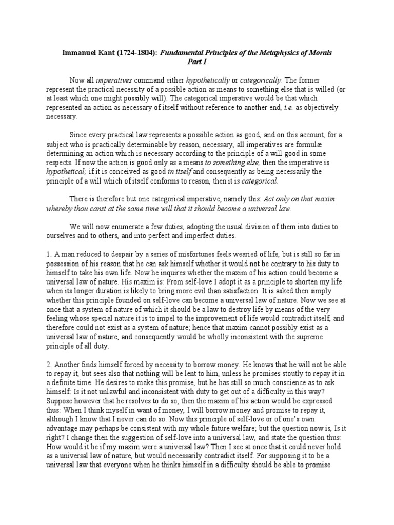 Immanuel Kant (1724-1804) : Fundamental Principles of The Metaphysics ...