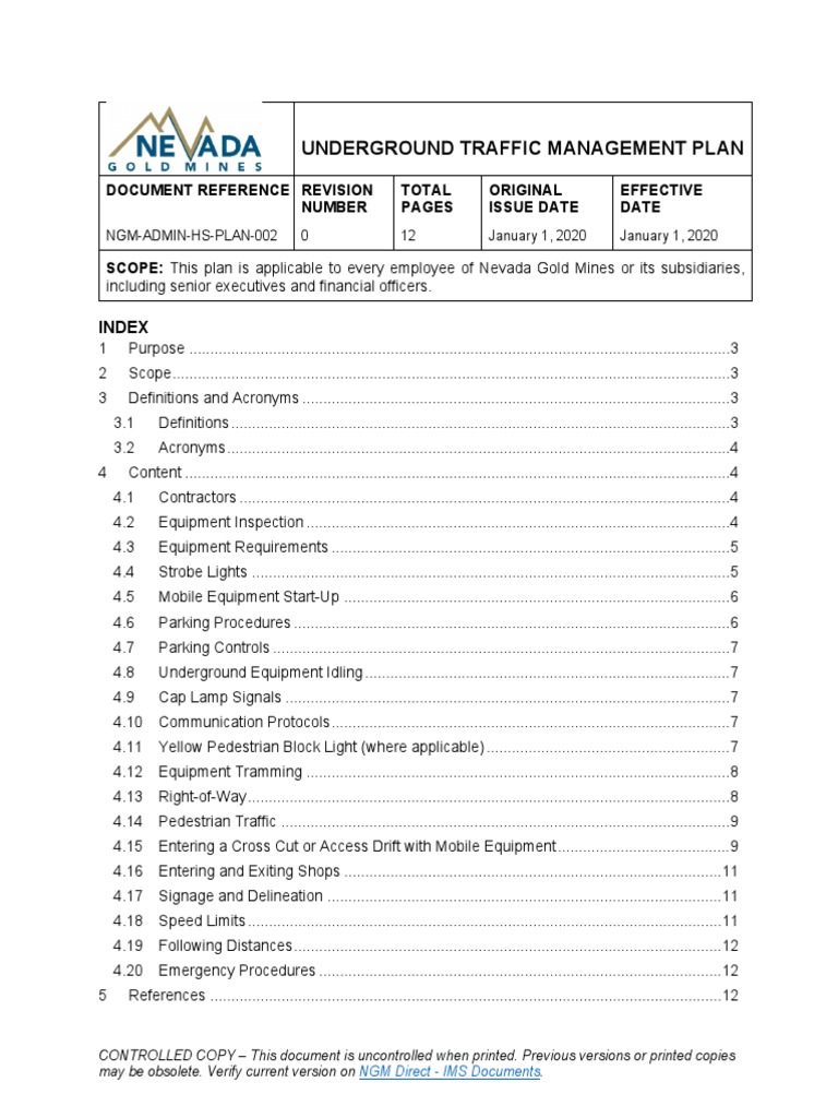 Underground Traffic Management Plan: Index | PDF | Traffic | Transport