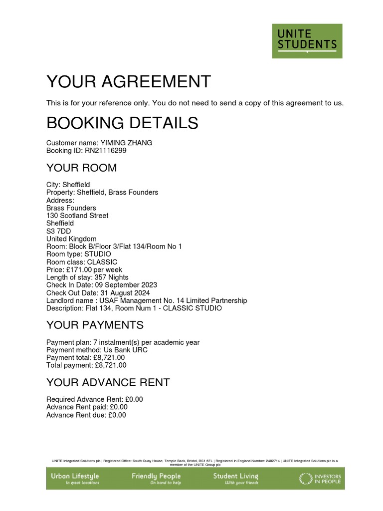 Your Agreement: Booking Details | PDF