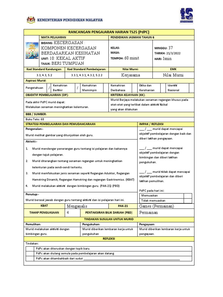 RPH PJ THN 6 Ts25 | PDF