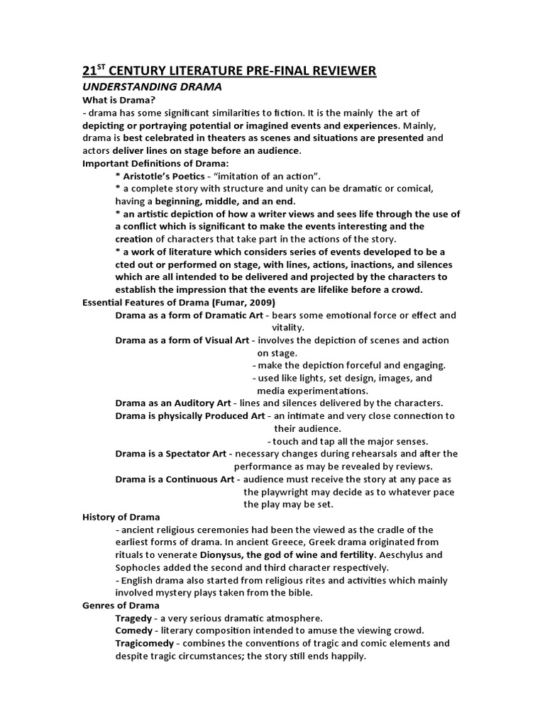 21ST Century Literature Prefinal Reviewer | PDF | Essays | Tragedy