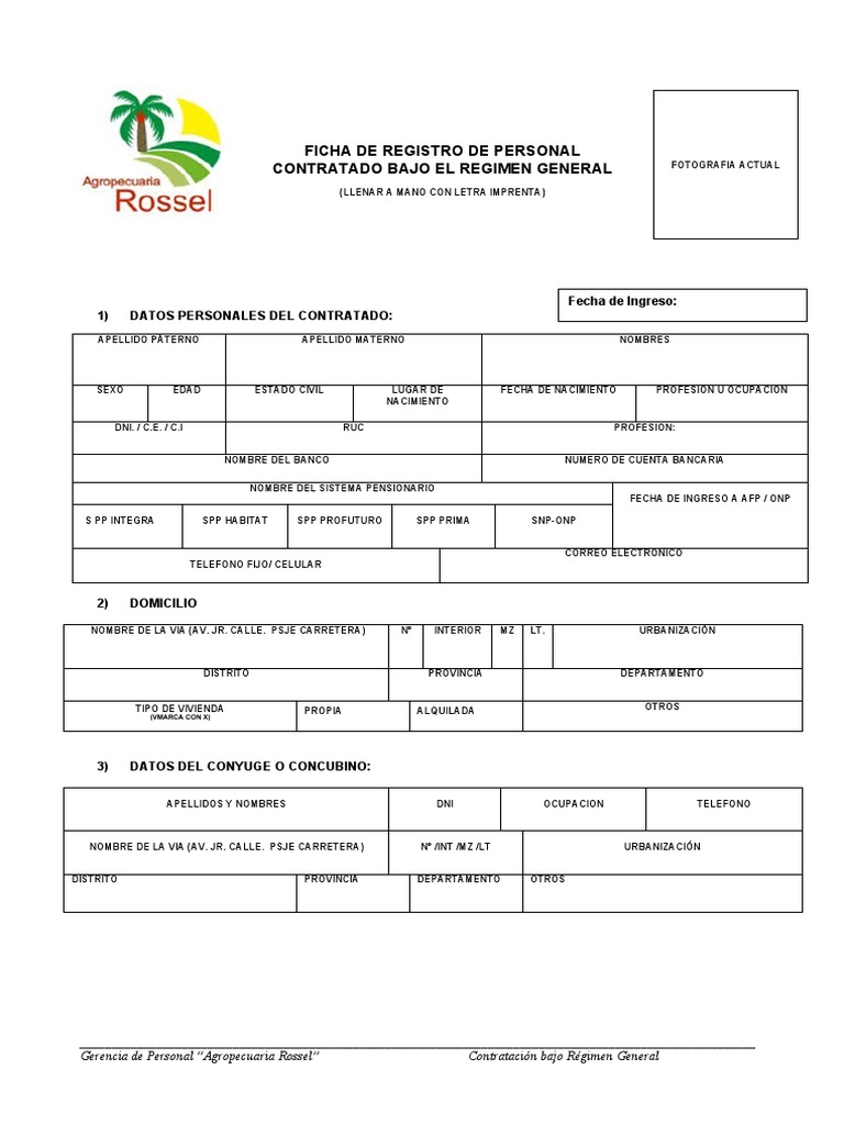 FICHA DE REGISTRO DE PERSONAL NUEVO | PDF