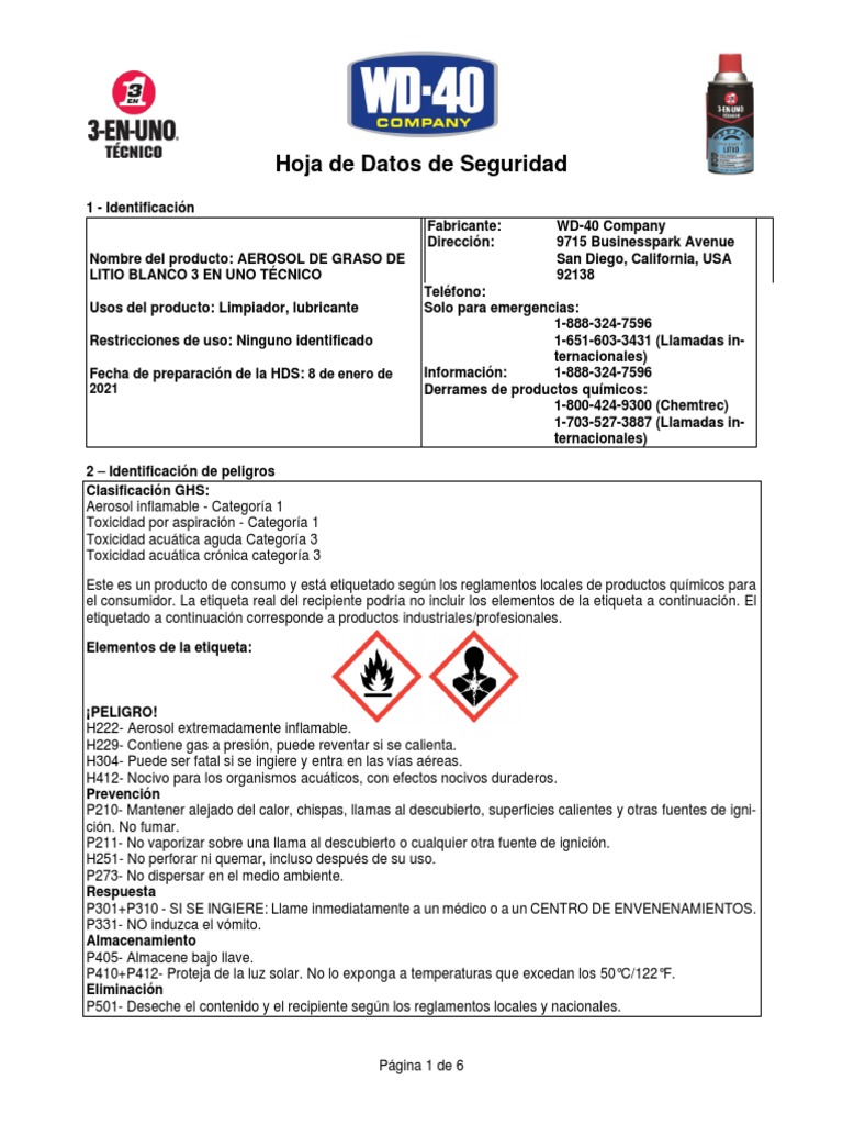 ghs-sds-3-en-uno-tecnico-white-litho-grease-spanish-520382 | PDF