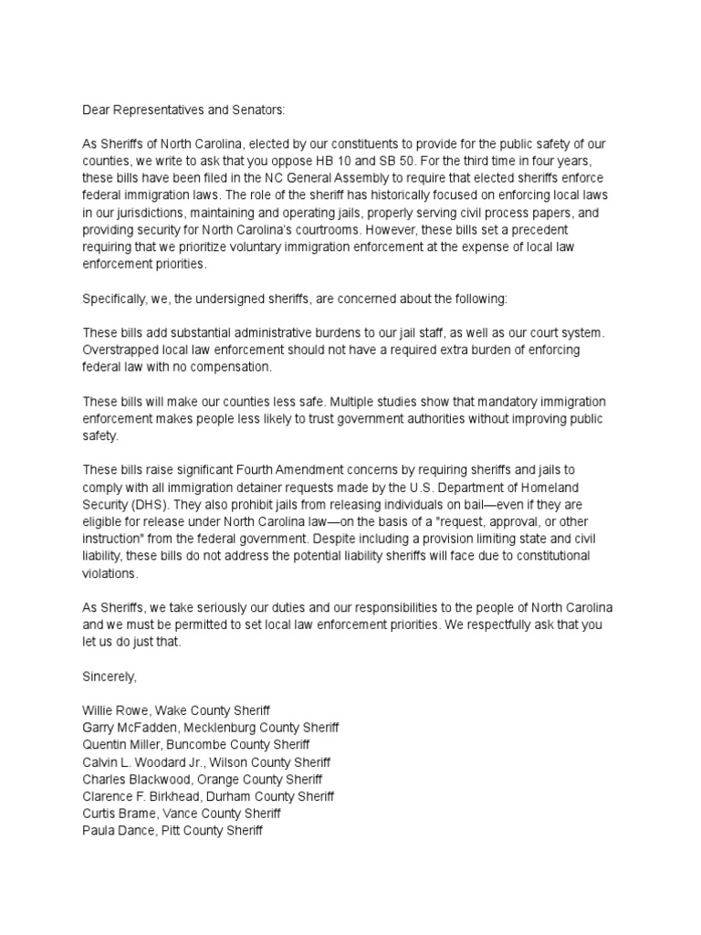 Letter From NC Sheriffs | PDF
