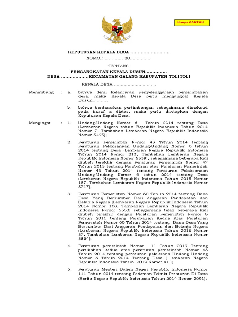 SK Kepala Dusun Galang | PDF