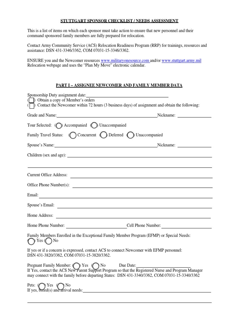 Stuttgart Sponsor Checklist for Relocation | PDF | Service Industries