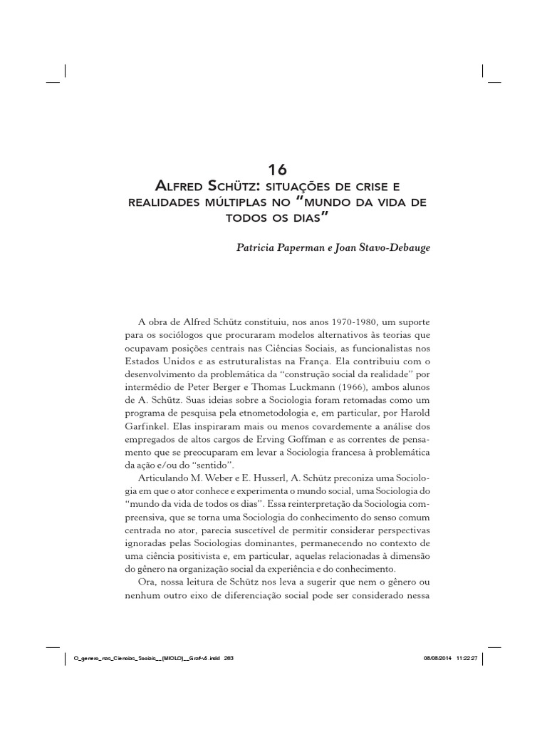 Alfred Schütz e a Sociologia do Cotidiano | PDF | Sociologia | Conhecimento