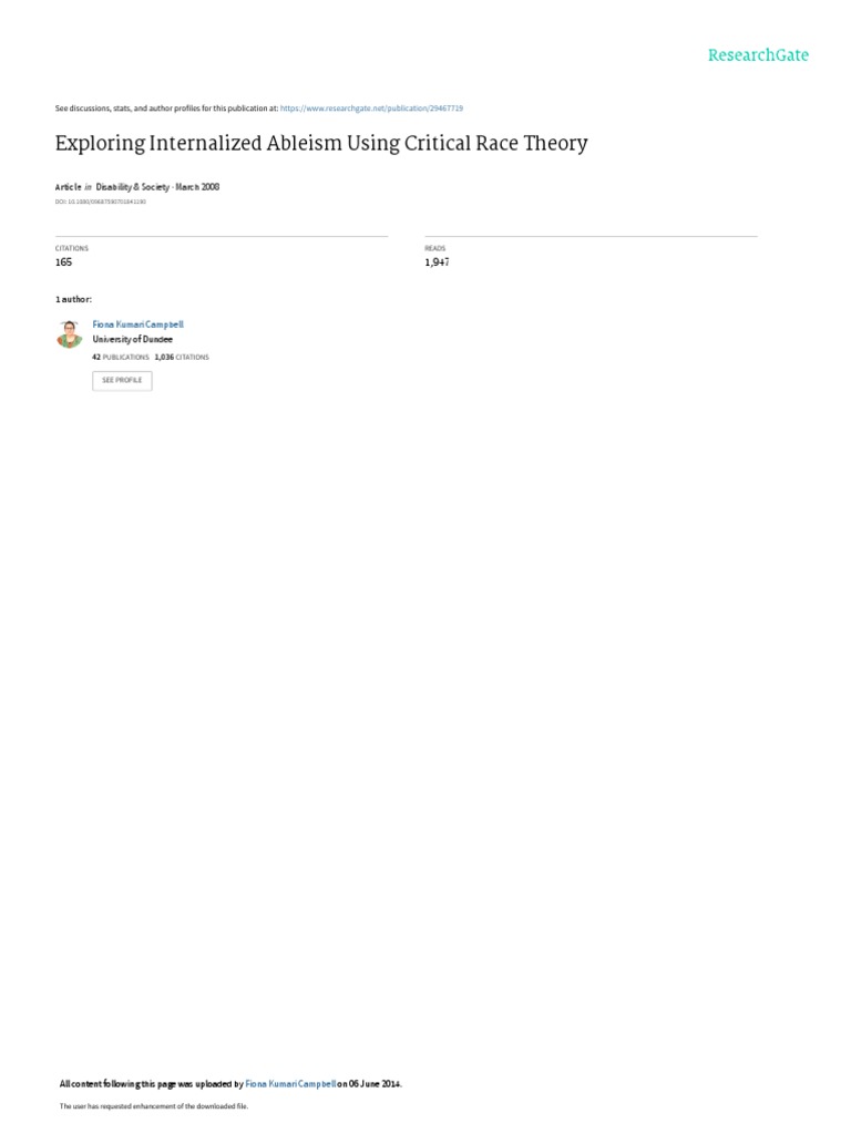 CAMPBELL, F.K. Exploring Internalized Ableism | PDF | Disability