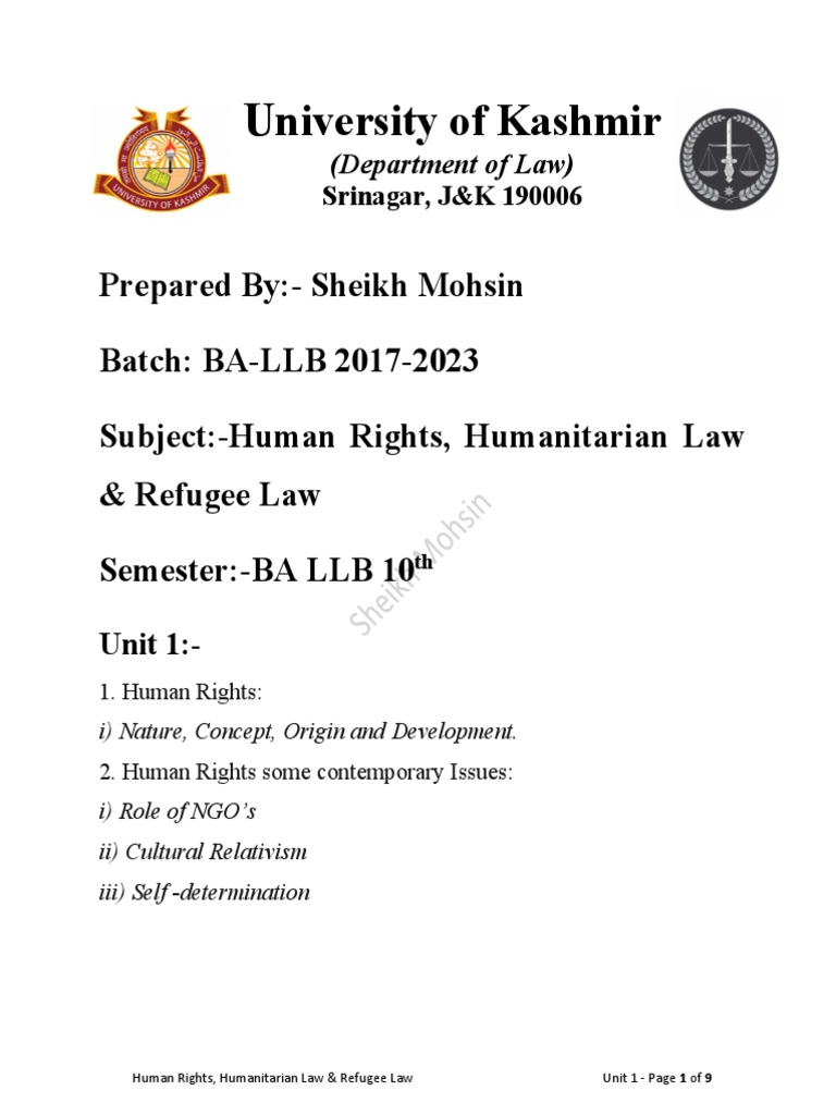 Human Rights - Unit 1 - Sheikh Mohsin | PDF | Human Rights | Relativism