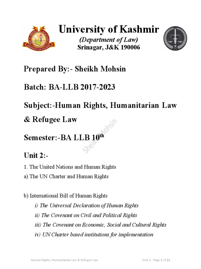 Human Rights - Unit 2 - Sheikh Mohsin | PDF | Human Rights | United Nations