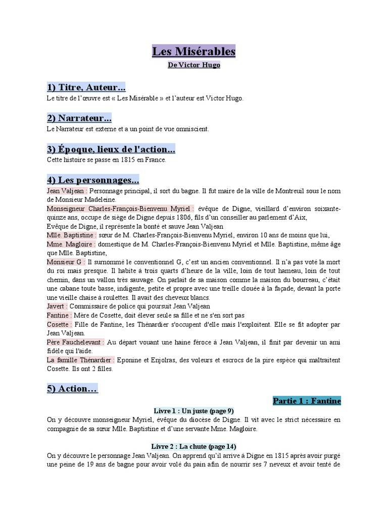 Résumé des Misérables de Victor Hugo | PDF | Cosette | Les misérables