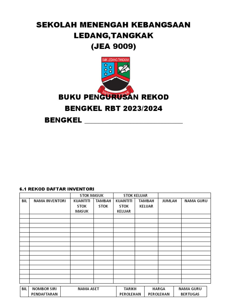 Buku Rekod Pengurusan Bengkel RBT | PDF