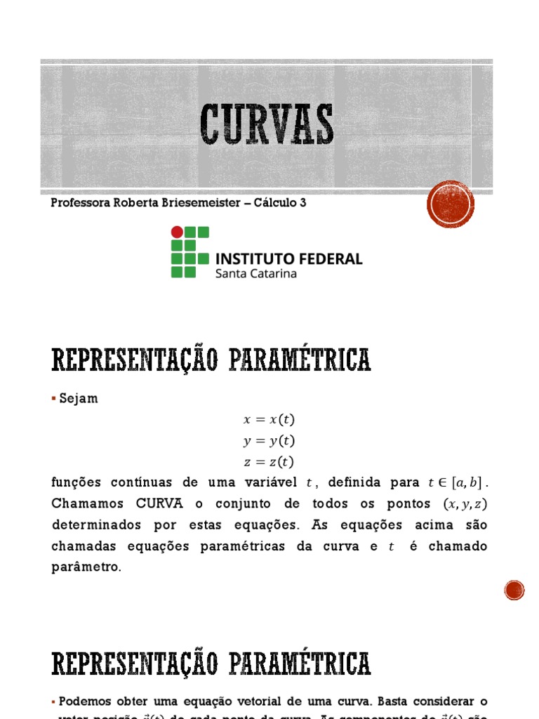 Aula 3 - Parametrização de Curvas - CALCULO VETORIAL | PDF | Curva ...