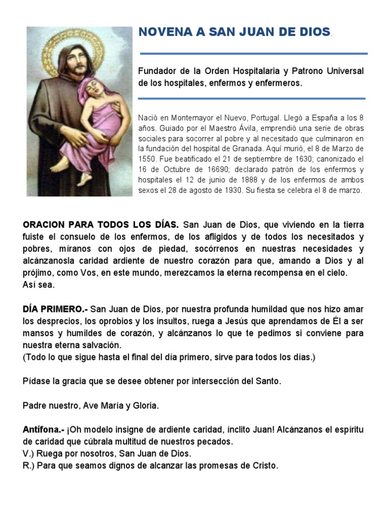 NOVENA A SAN JUAN DE DIOS | PDF | Salvación | Creencia religiosa y doctrina
