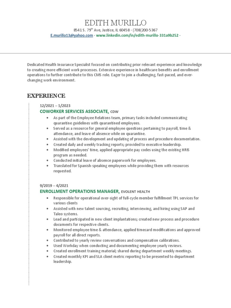 Edith - Murillo - HR Resume | PDF | Employment | Economies