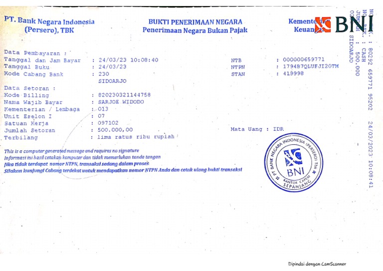 AJS - Bukti Pembayaran Pendaftaran Paten Dan Merek XONOXE | PDF
