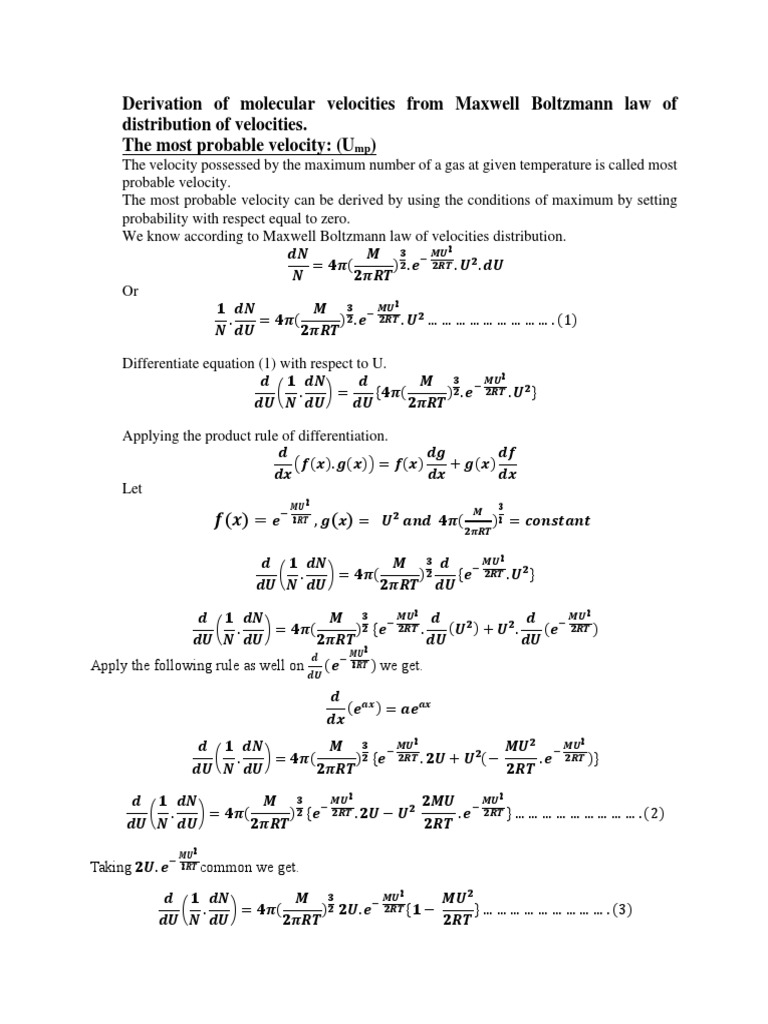 Most Probable Velocity | PDF | Classical Mechanics | Applied Mathematics