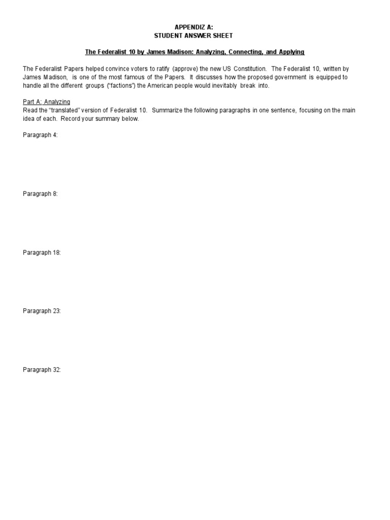 Fed 10 Translated Questions | PDF | The Federalist Papers | James Madison