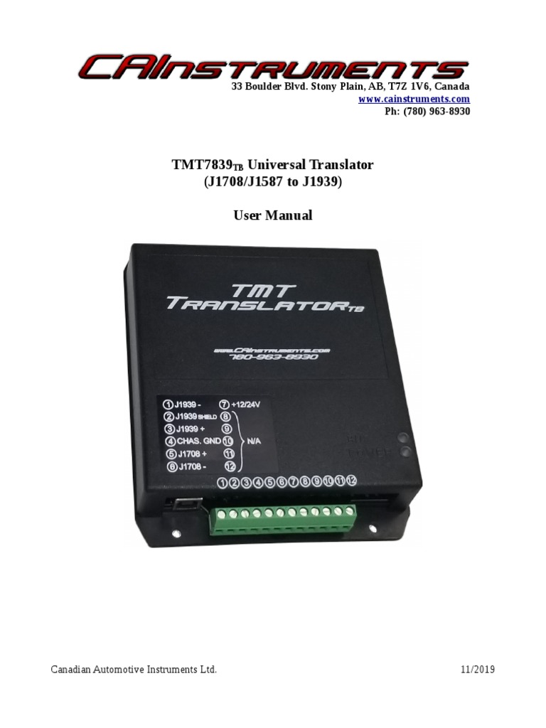 TMT7839 Universal Translator (J1708/J1587 To J1939) User Manual | PDF ...