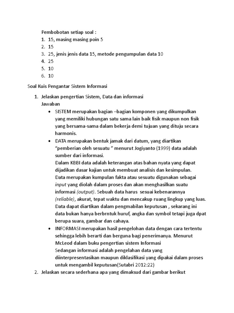 Soal Dan Jawaban Kuis Pengantar Sistem Informasi | PDF | Komputer