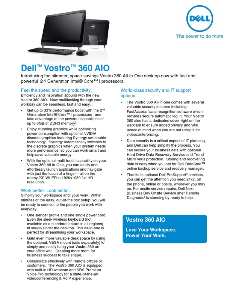 Dell Vostro 360 AIO Spec Sheet | PDF | Random Access Memory | Intel