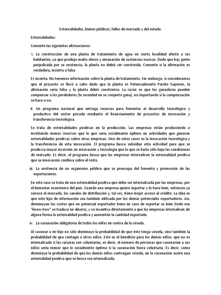Clase I - Externalidades, Bienes Publicos, Fallo Del Mercado y Del Estado | PDF | Exterioridad ...
