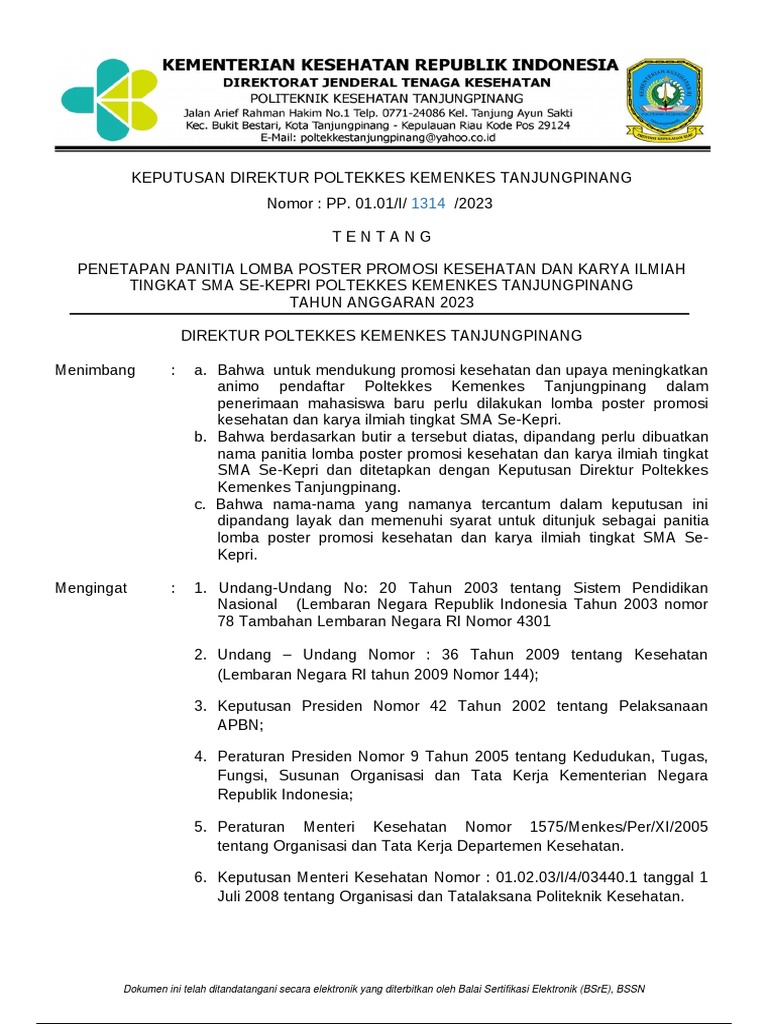 SK PANITIA LOMBA POSTER DAN KARYA ILMIAH 2023 | PDF