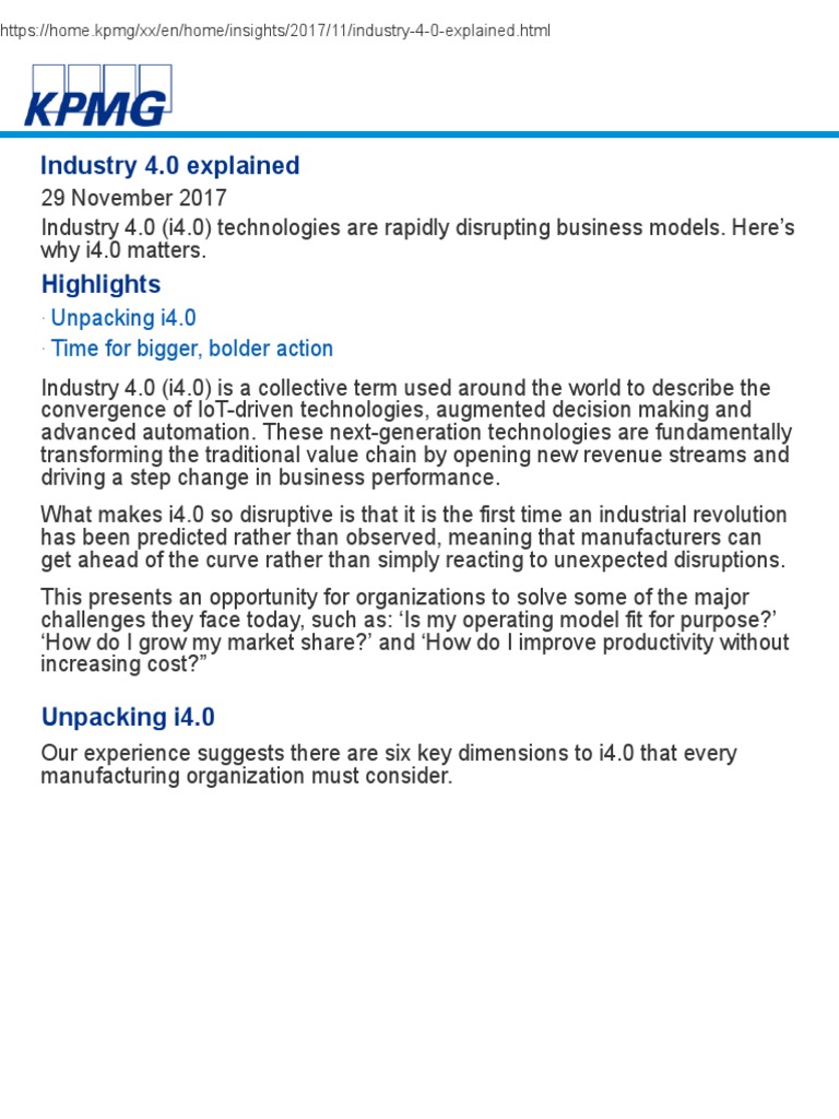 Industry 4.0 Explained - KPMG Global | PDF | Business | Economies