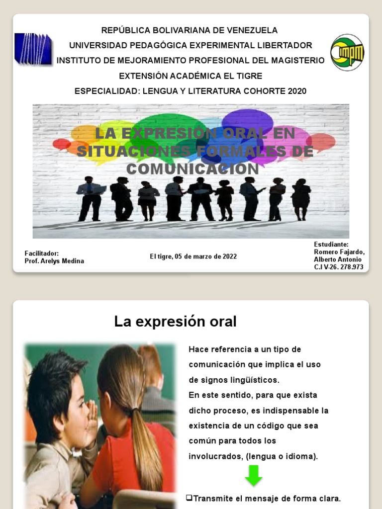 Expresión Oral en Comunicación Formal | PDF | Comunicación | Ciencia ...