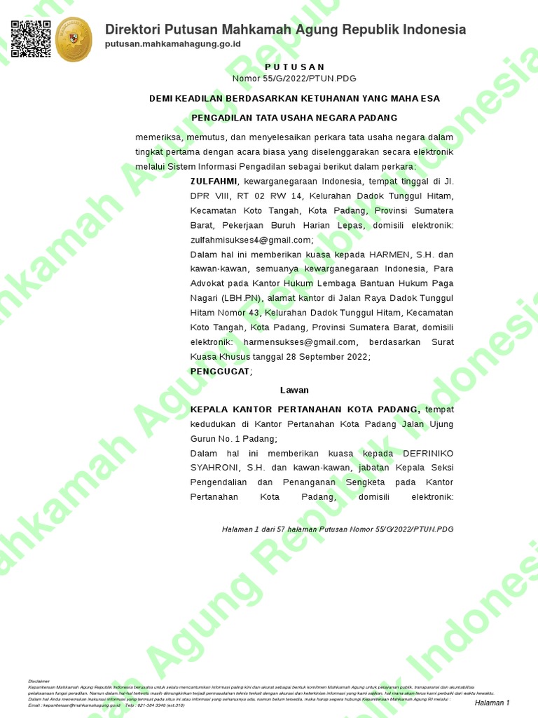 Putusan 55 G 2022 Ptun - PDG 20230313185627 | PDF