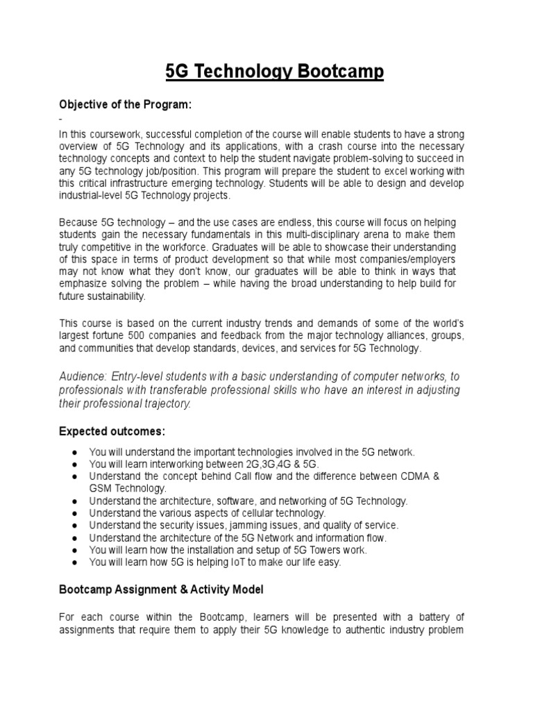 5G Bootcamp Syllabus 3.0 - APPROVED 10 - 12 - 22-1 | PDF | Computer ...