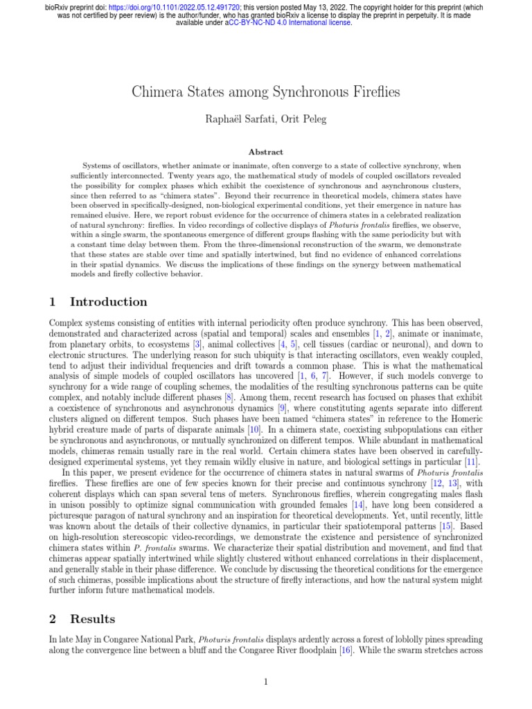 Chimera States, Fireflies | PDF | Synchronization