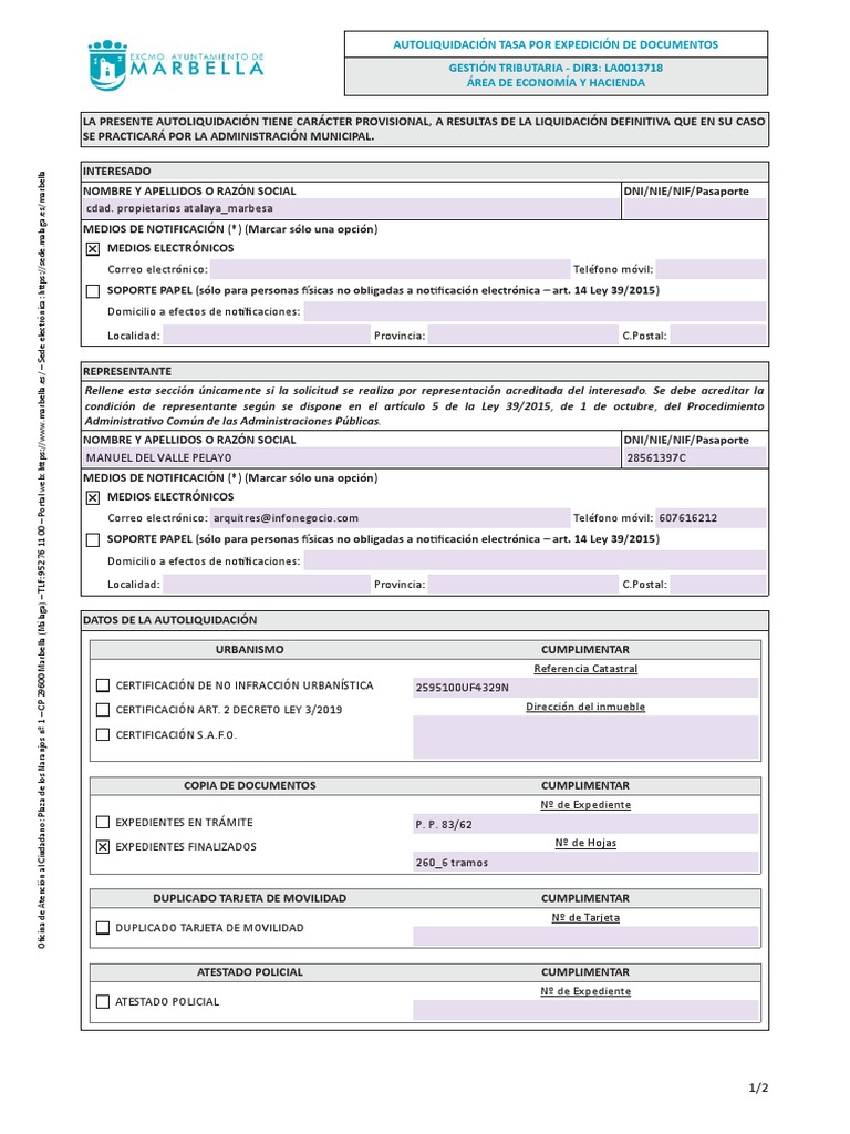 Autoliquidación Tasa Por Expedición de Documentos | PDF