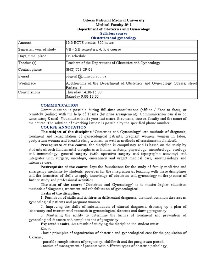 Syllabus Obs - Gyn 2022 Medicine | PDF | Childbirth | Medical Diagnosis
