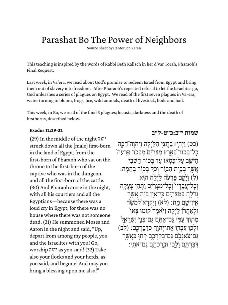 Parashat Bo The Power of Neighbors | PDF | Books Of The Hebrew Bible ...
