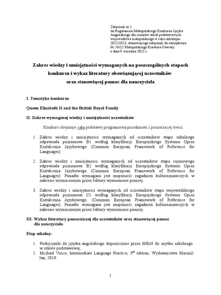 Zal. NR 2 Zakres Wiedzy I Umiejetnosci Oraz Wykaz Literatury 3 | PDF