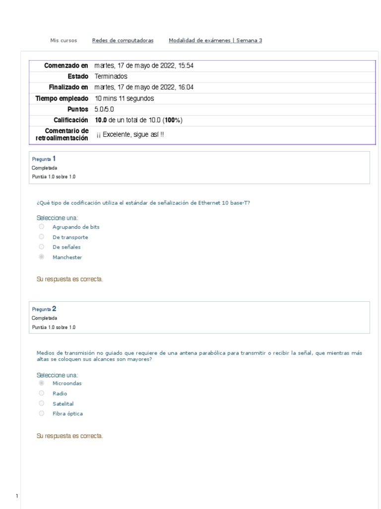Modalidad de Exámenes _ Semana 3_ Revisión Del Intento | PDF | Medio de ...