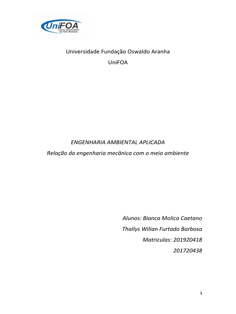 Engenharia Ambiental E Mecânica Pdf Ambiente Natural Engenharia