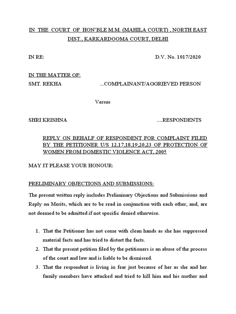 Reply Rekha V Krishna | PDF | Complaint | Restraining Order