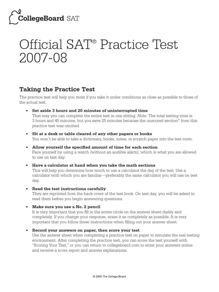 Official Sat Test 2007-08 | PDF | Multiple Choice