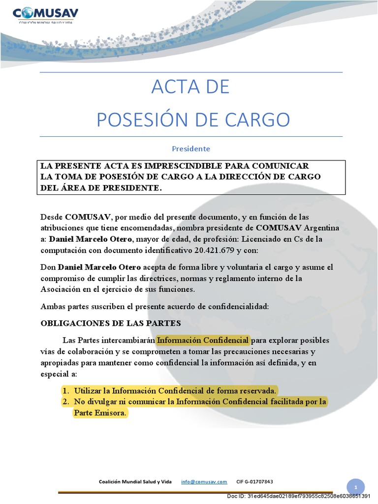 Firma Acta Posesión Cargo Marcelo Otero | PDF | Mediación | Daños y perjuicios
