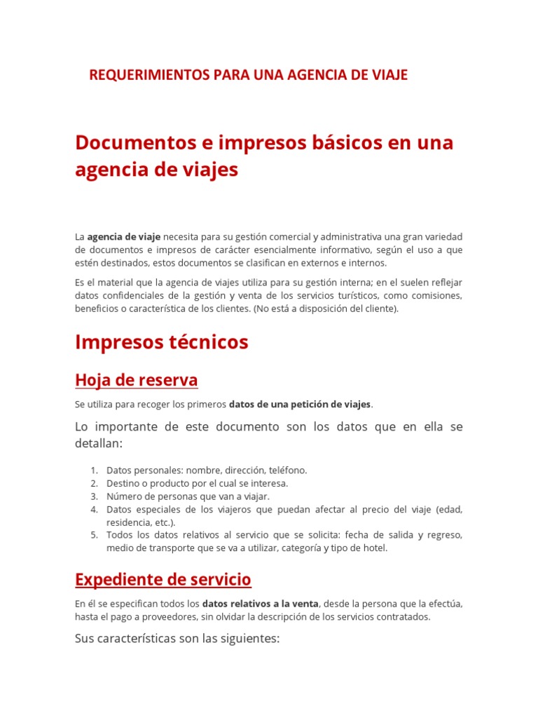 Requerimientos para Una Agencia de Viaje | PDF | Agencia de viajes | Hotel