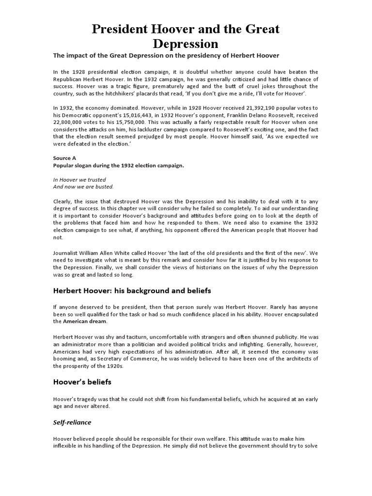 Hoover's Struggles in the Depression | PDF | Great Depression | Money ...