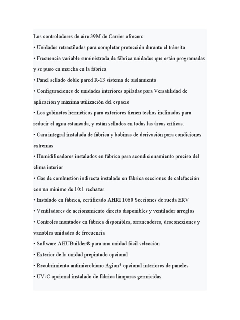 Los Controladores de Aire 39M de Carrier Ofrecen en Español | PDF