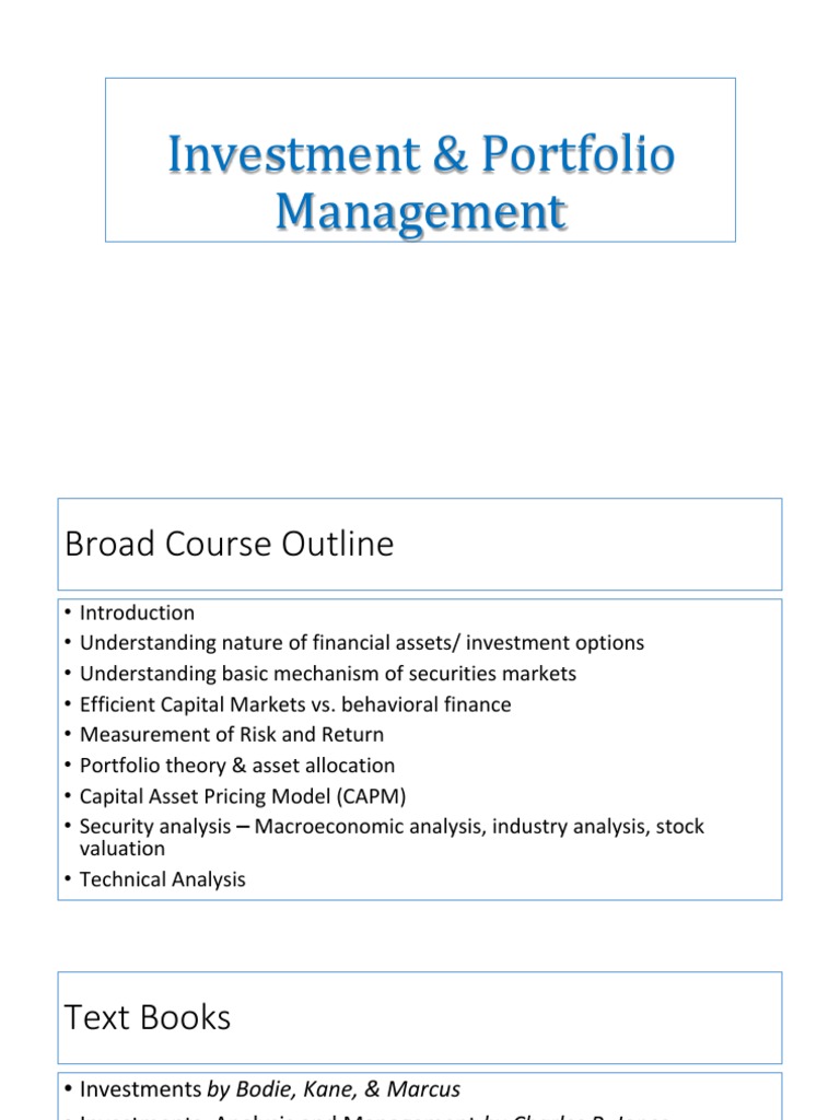 Investment and Portfolio Management Course Outline | PDF | Financial ...