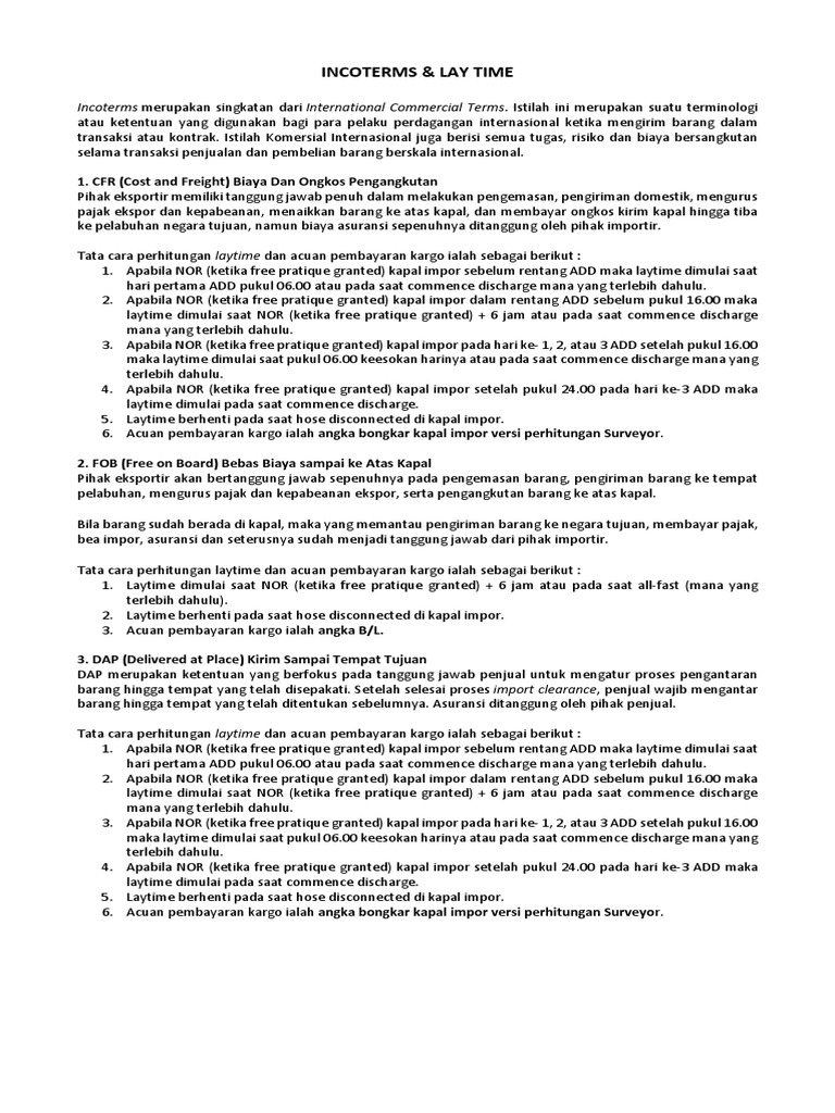 Incoterms & Lay Time | PDF